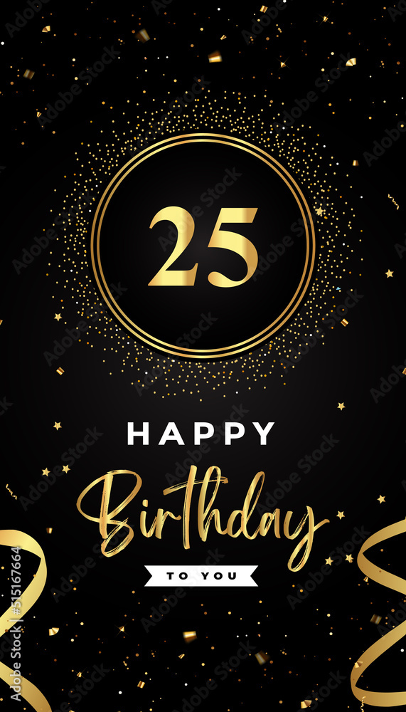 25th Birthday celebration with gold circle frames, ribbons, stars, and ...