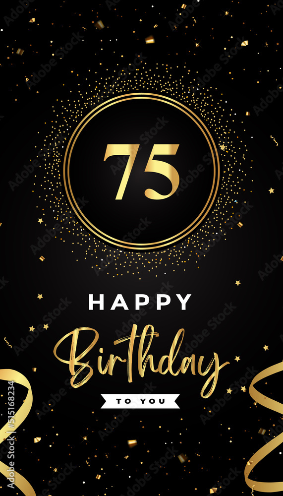 75th Birthday celebration with gold circle frames, ribbons, stars, and ...