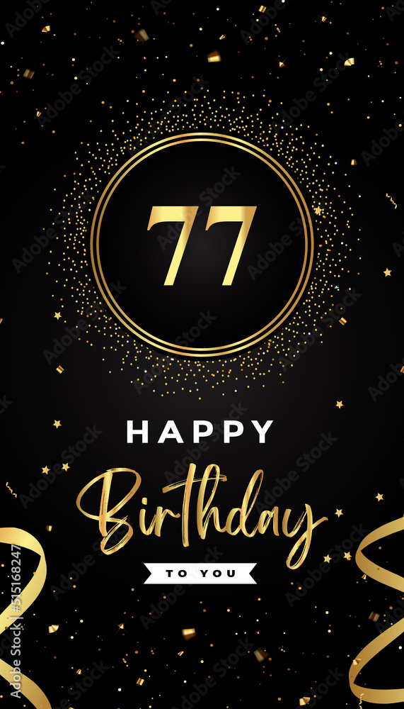 77th Birthday celebration with gold circle frames, ribbons, stars, and ...