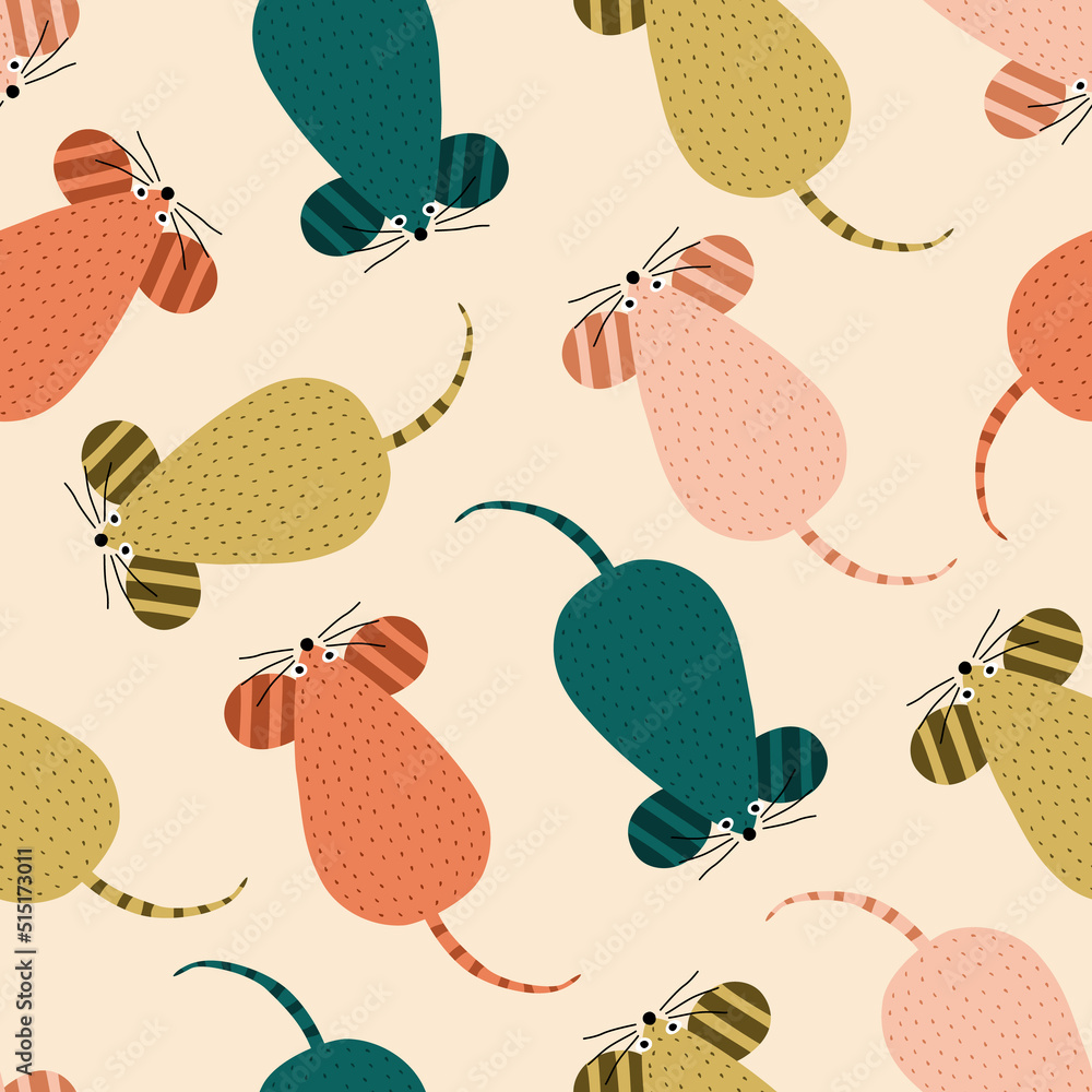 Colorful funny mice with striped ears hand drawn vector illustration ...