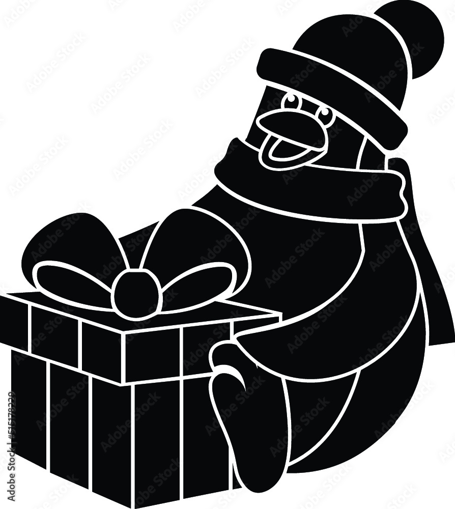 Black and White Cartoon Illustration Vector of a Cartoon Penguin open a ...