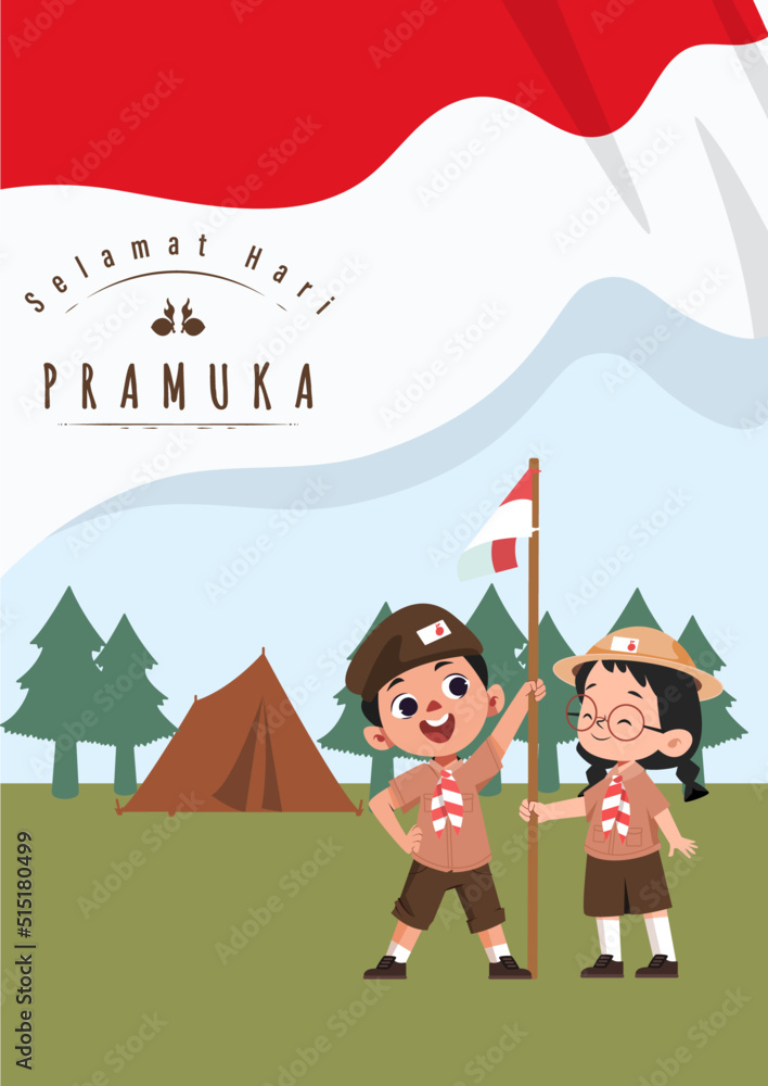 Translate: Happy Scout Day August 14 Indonesian Festival Day. Selamat ...