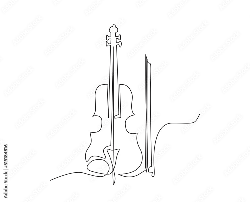 Continuous line art of violin with bow. One line drawing abstract ...