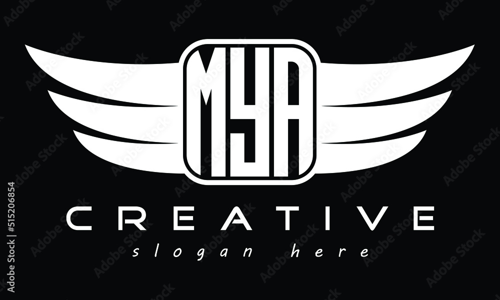 MYA three Letter Wings Flying Initial wing symbol minimalist creative ...