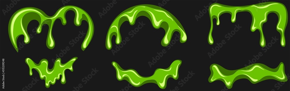 Set of oozing slime frame in different forms. Liquid green slime border ...