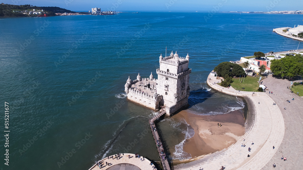 The Belem Tower (Torre de Belém) was built between 1514 and 1520 in a ...