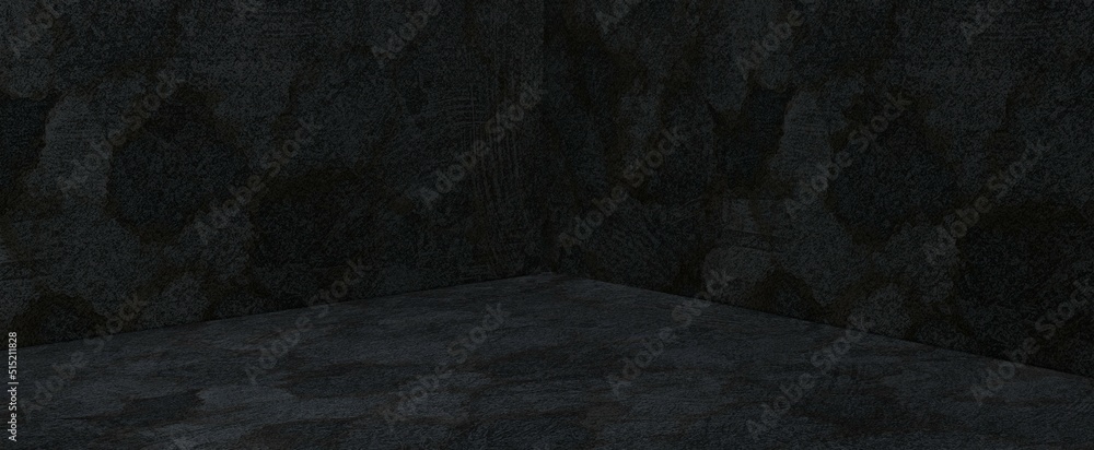 Blank corner concrete room background. Rough triangle black 3d render ...