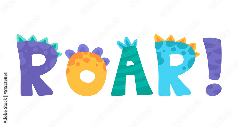 Roar lettering. Cute childish font for birthday greeting card, baby ...