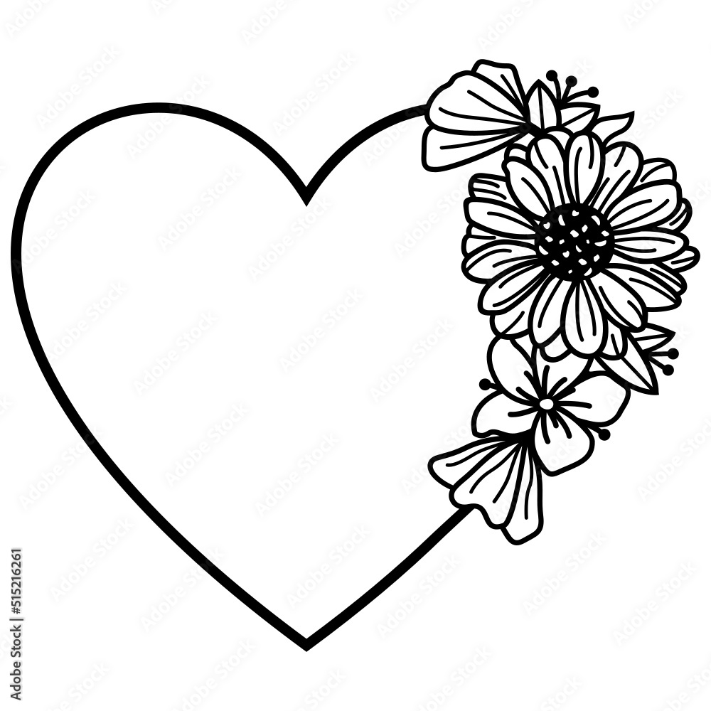 Floral heart monogram svg, Flower and decorative border Stock Vector ...