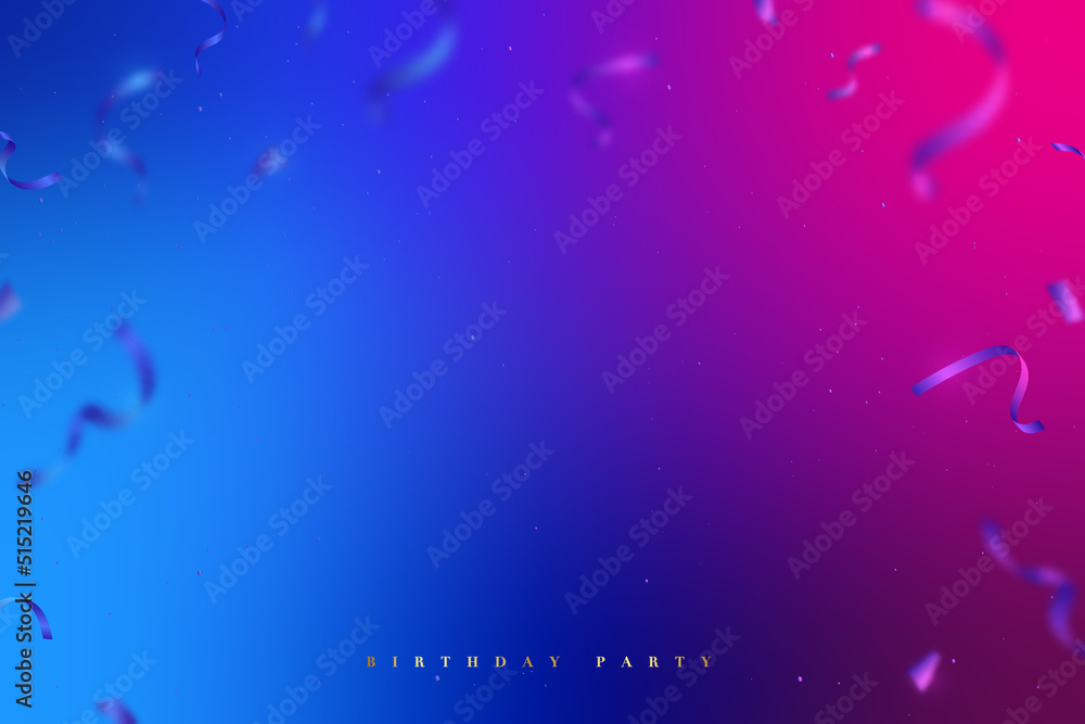 Blue and pink gradient background with blurred confetti. Fluid neon wallpaper. Vector banner for ...