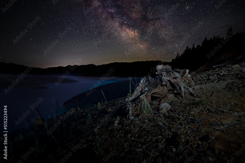 Trinity Lake and tree stump photographed before the Milky Way - Trinity ...