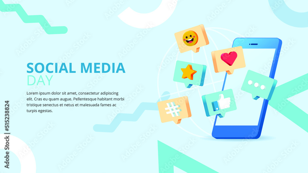 3D Social Media Day Icon User Interface Button on Bubble Chat with ...