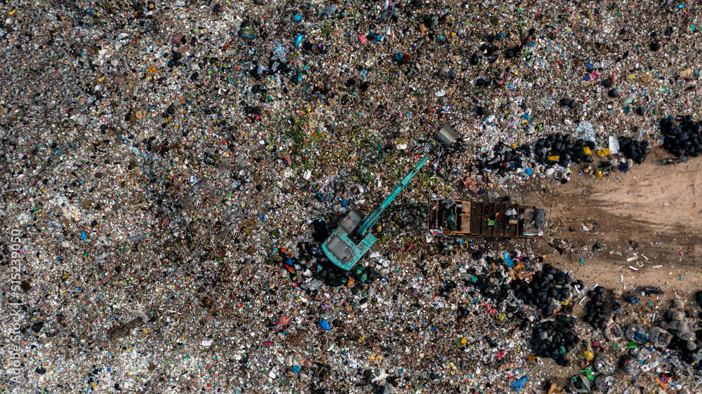 Aerial view waste dump, Waste from household in waste landfill disposal ...