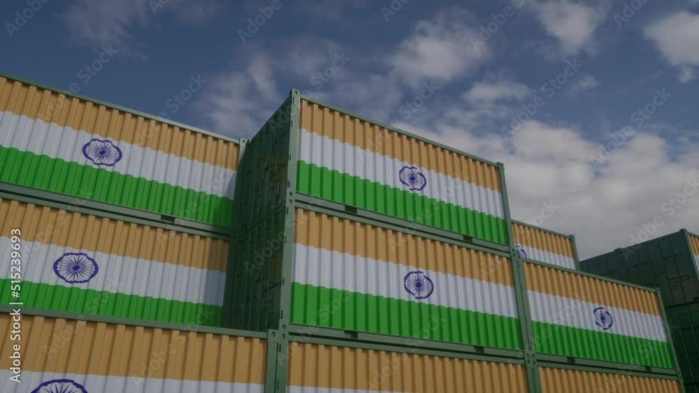 India flag containers are located at the container terminal. India ...