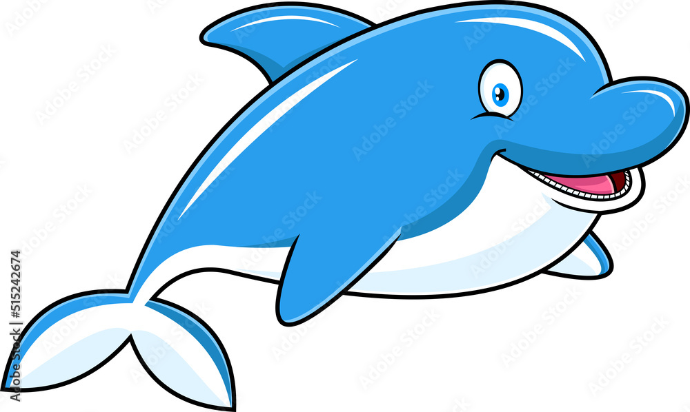 Cute Blue Dolphin Fish Cartoon Character Jumping. Vector Hand Drawn ...