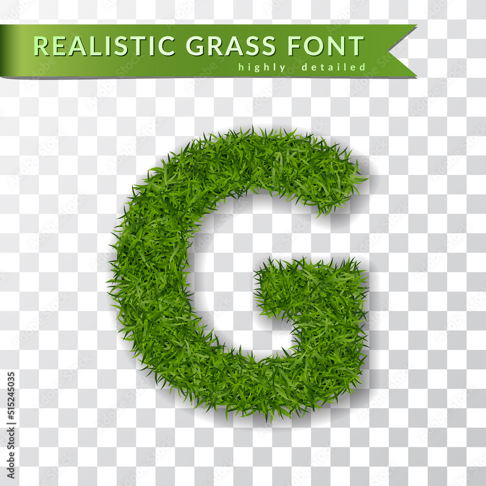 Grass letter G, alphabet 3D design. Capital letter text. Green font ...