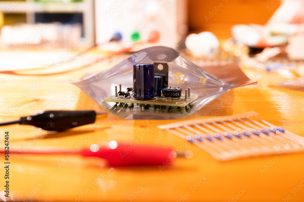 Sensitive electronic components on a circuit board in antistatic ESD ...