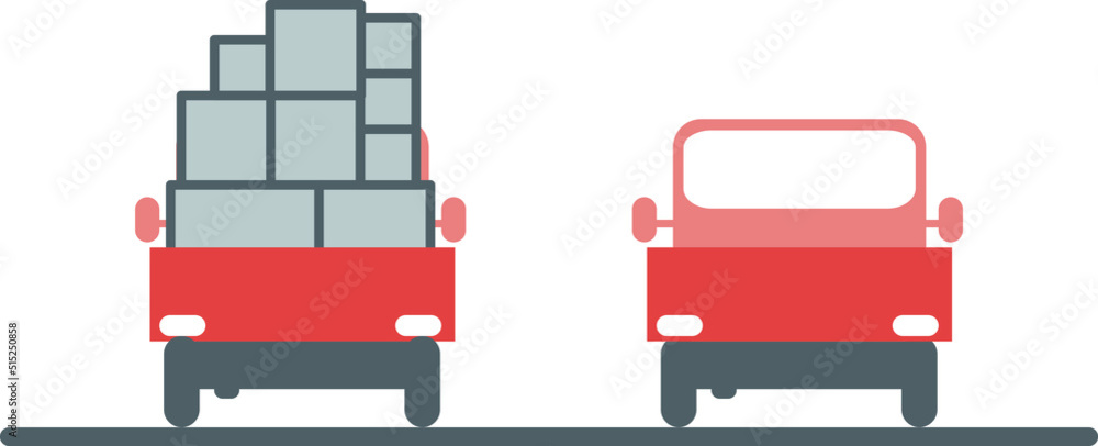 A truck with a full and empty trunk. Equilibrium and center of gravity ...