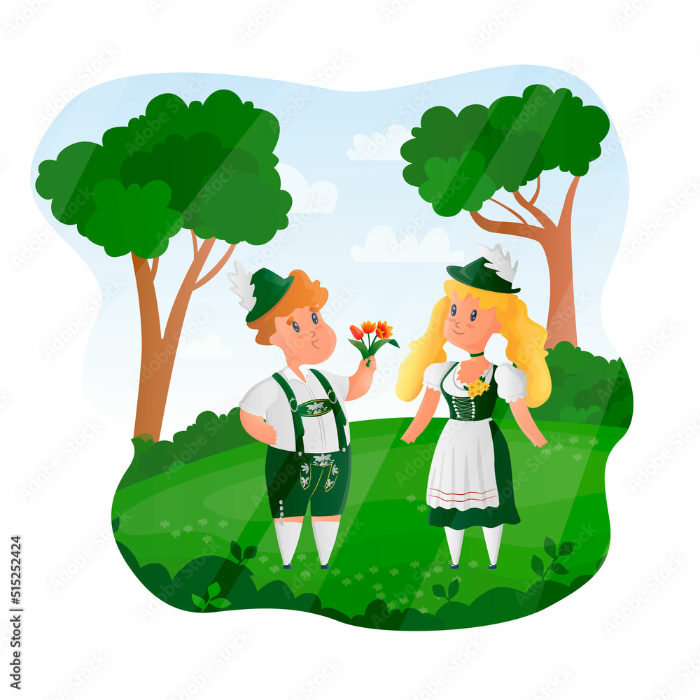 Vector cartoon isolated illustration with characters in traditional ...