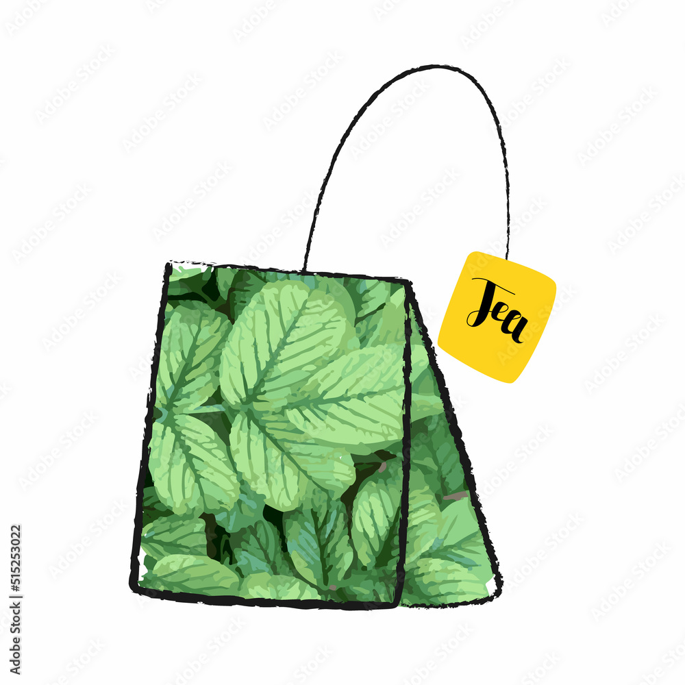 Vector isolated mixed linear illustration with an abstract bag of green ...
