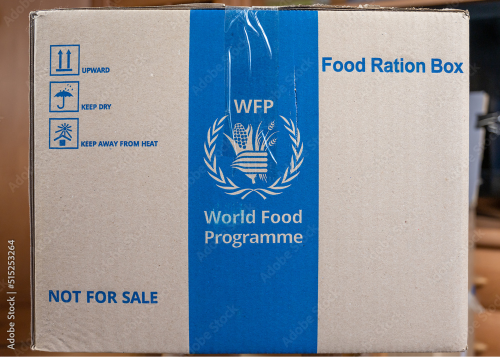 Food Ration Box. Cardboard box with humanitarian aid from World Food ...