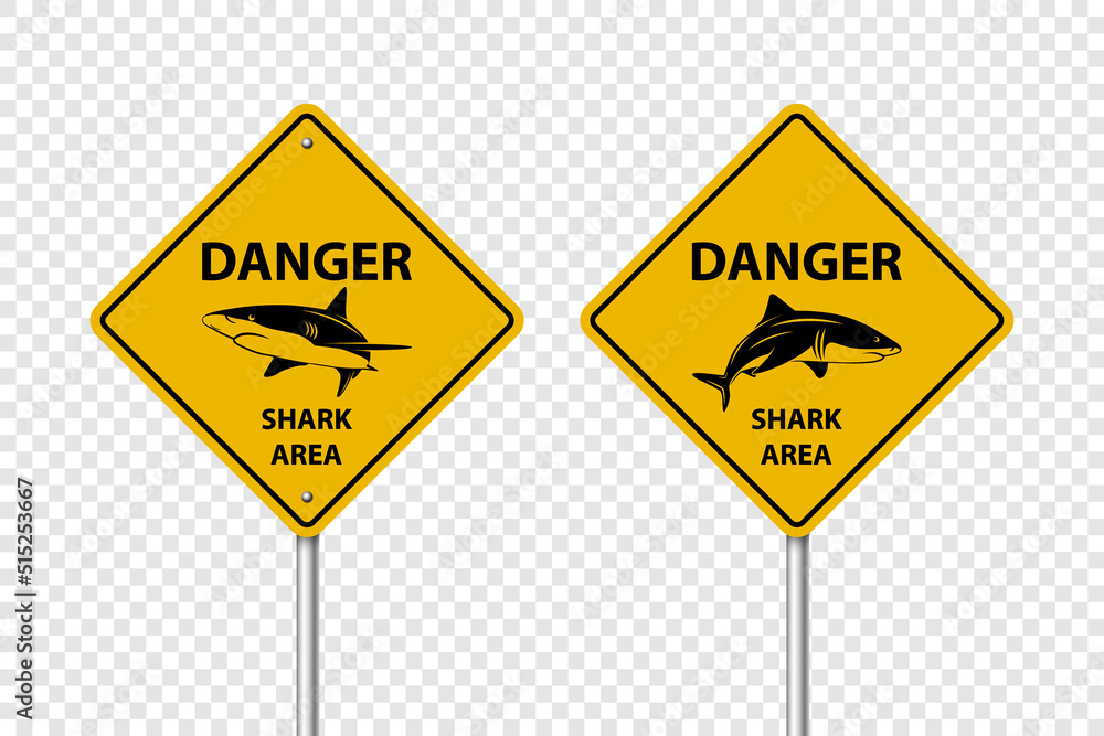 Vector Yellow Shark Sighting Sign Set Isolated. Shark Attack Warning ...