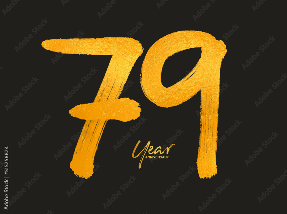 Gold 79 Years Anniversary Celebration Vector Template, 79 Years logo ...