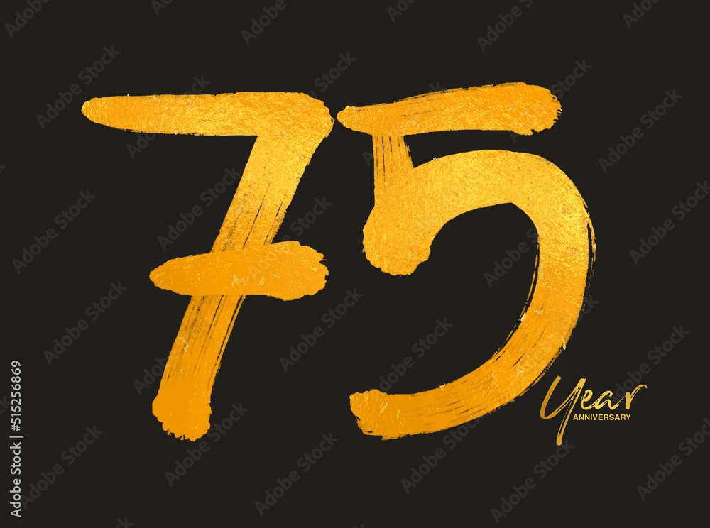 Gold 75 Years Anniversary Celebration Vector Template, 75 Years logo ...