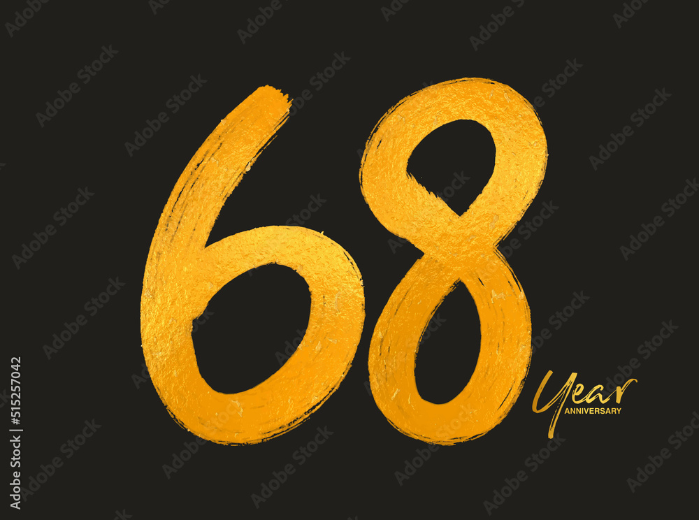 Gold 68 Years Anniversary Celebration Vector Template, 68 Years logo ...