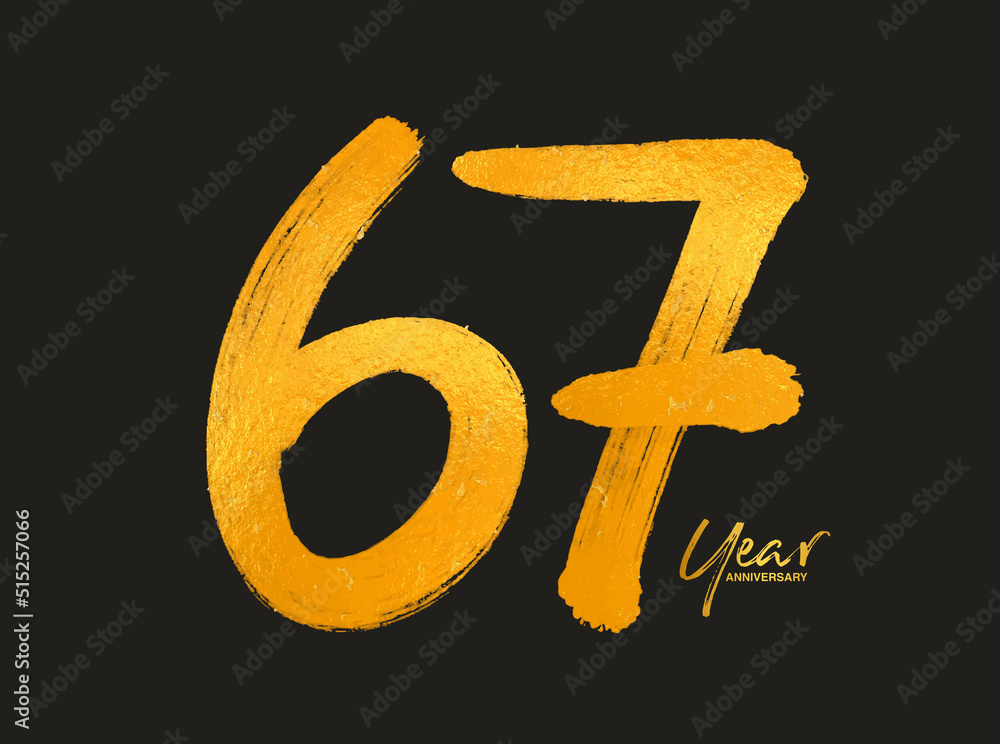 Gold 67 Years Anniversary Celebration Vector Template, 67 Years logo ...