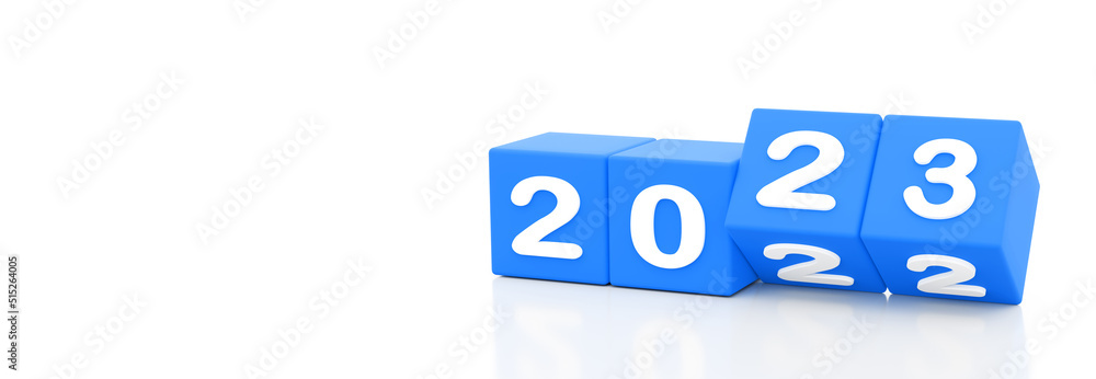 2023 new year, happy new year 2023, 3d illustration of 2023 blue dices ...