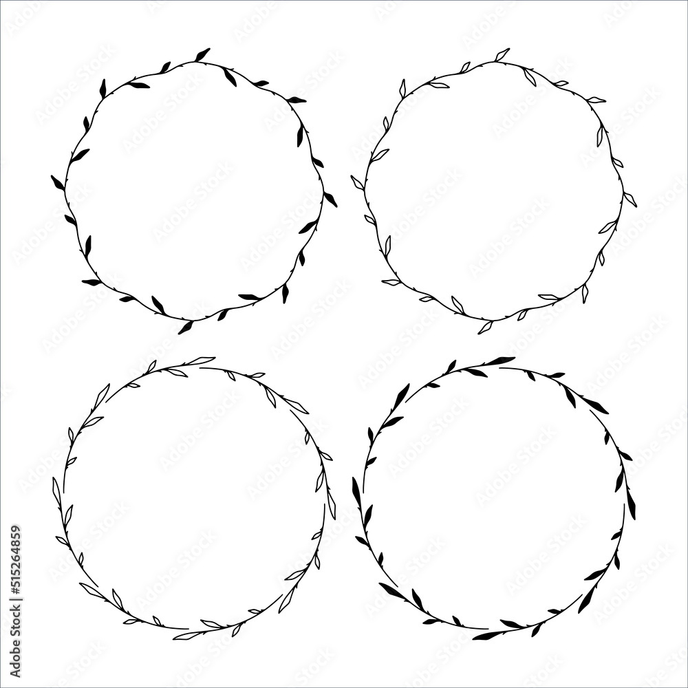 Set of 4 hand drawn spring wreaths isolated on white background, vector ...