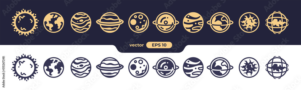 Abstract planets set. Planet Earth and sun icon. Space background ...