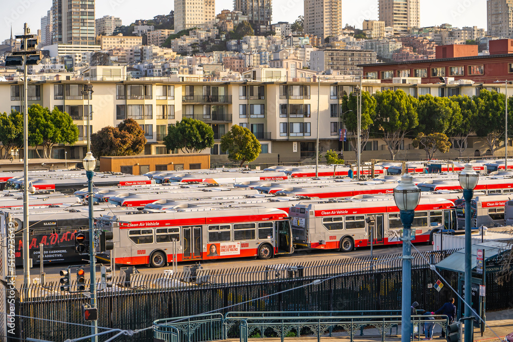 Municipal Railway MUNI public trolleybus. Trolley bus fleet. Stock ...
