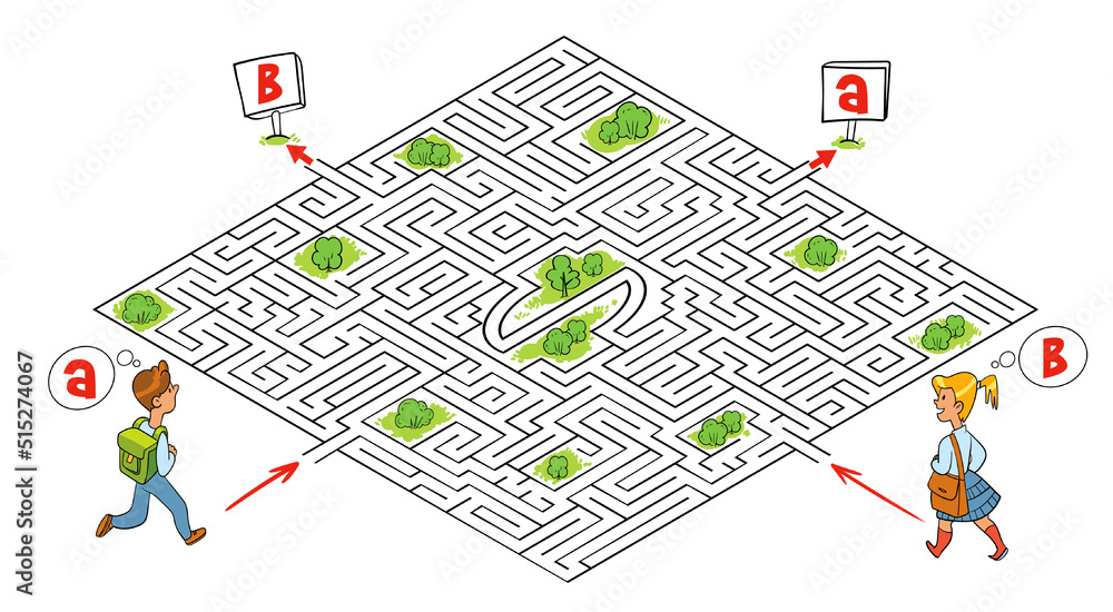 Kids puzzle maze. Cartoon characters. Funny vector illustration ...