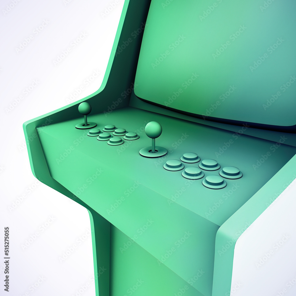 Gaming concept with a green graphics, minimal aesthetic . Close up 3D ...