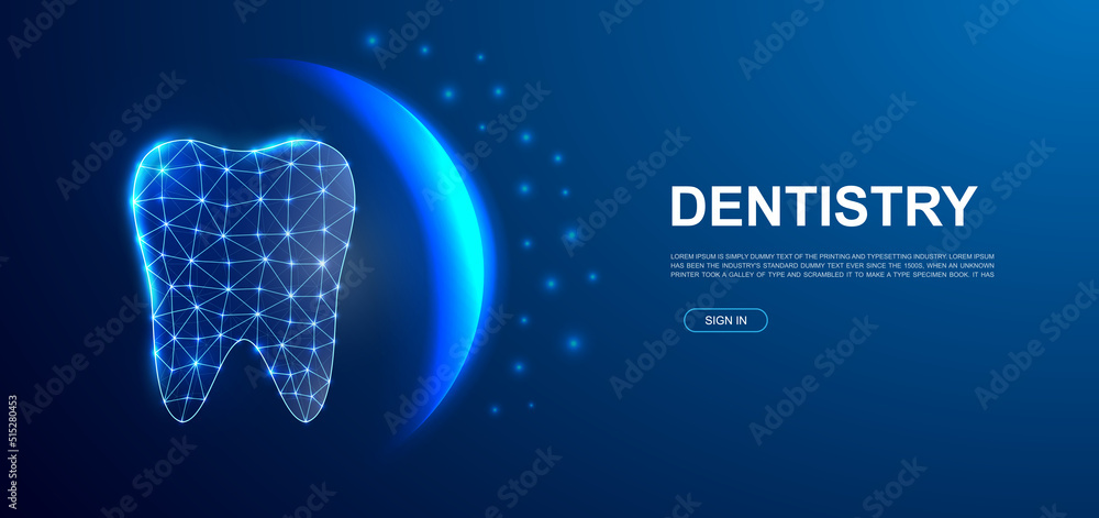 Tooth 3d polygonal symbol for landing page template. Low poly ...