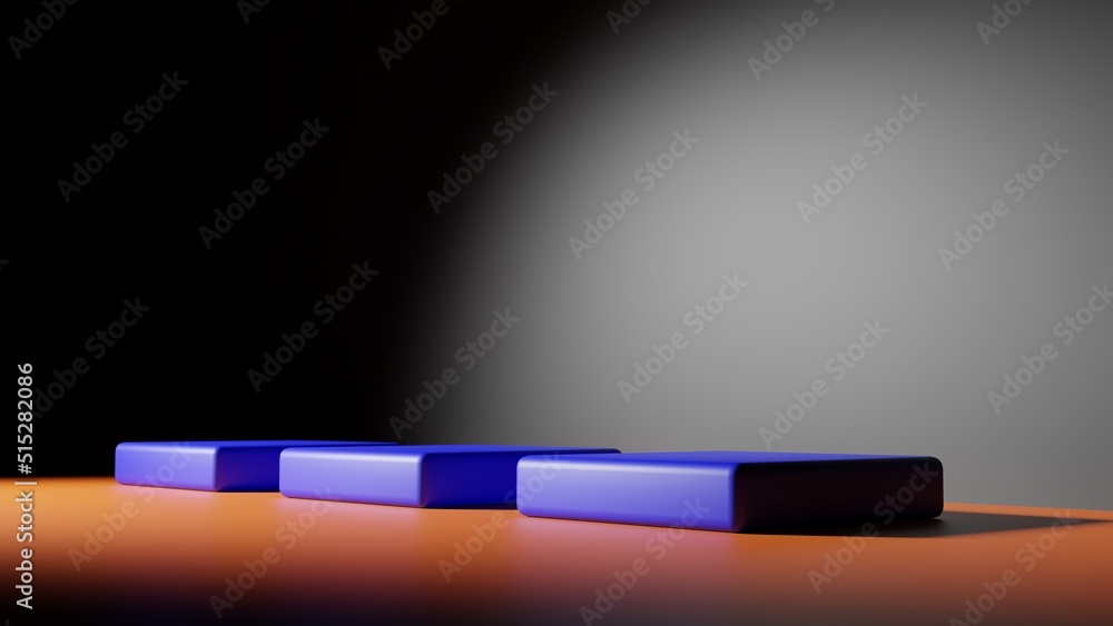 Side view of three square bases with a strong front light. Square bases ...