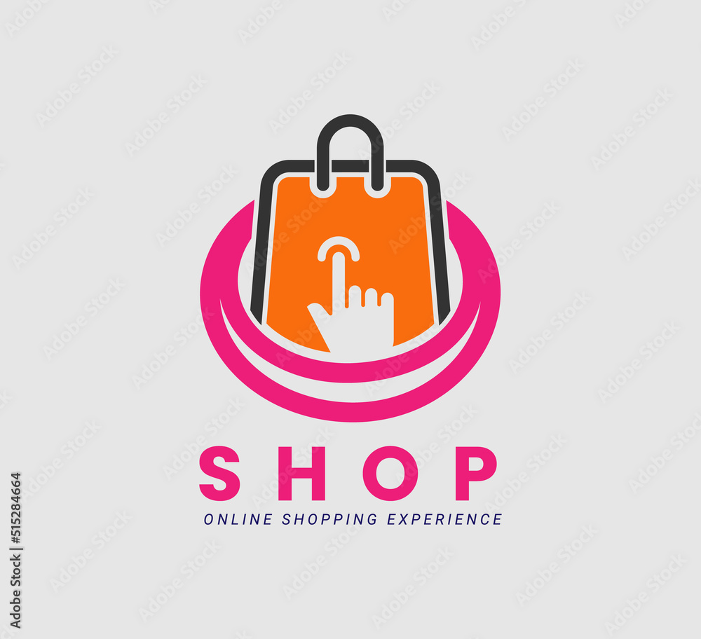 Online shopping logo design. digital shopping logo template with hand cursor and bag Stock ...