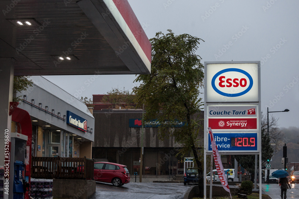 MONTREAL, CANADA - NOVEMBER 3, 2018: Esso logo in front of one of their ...