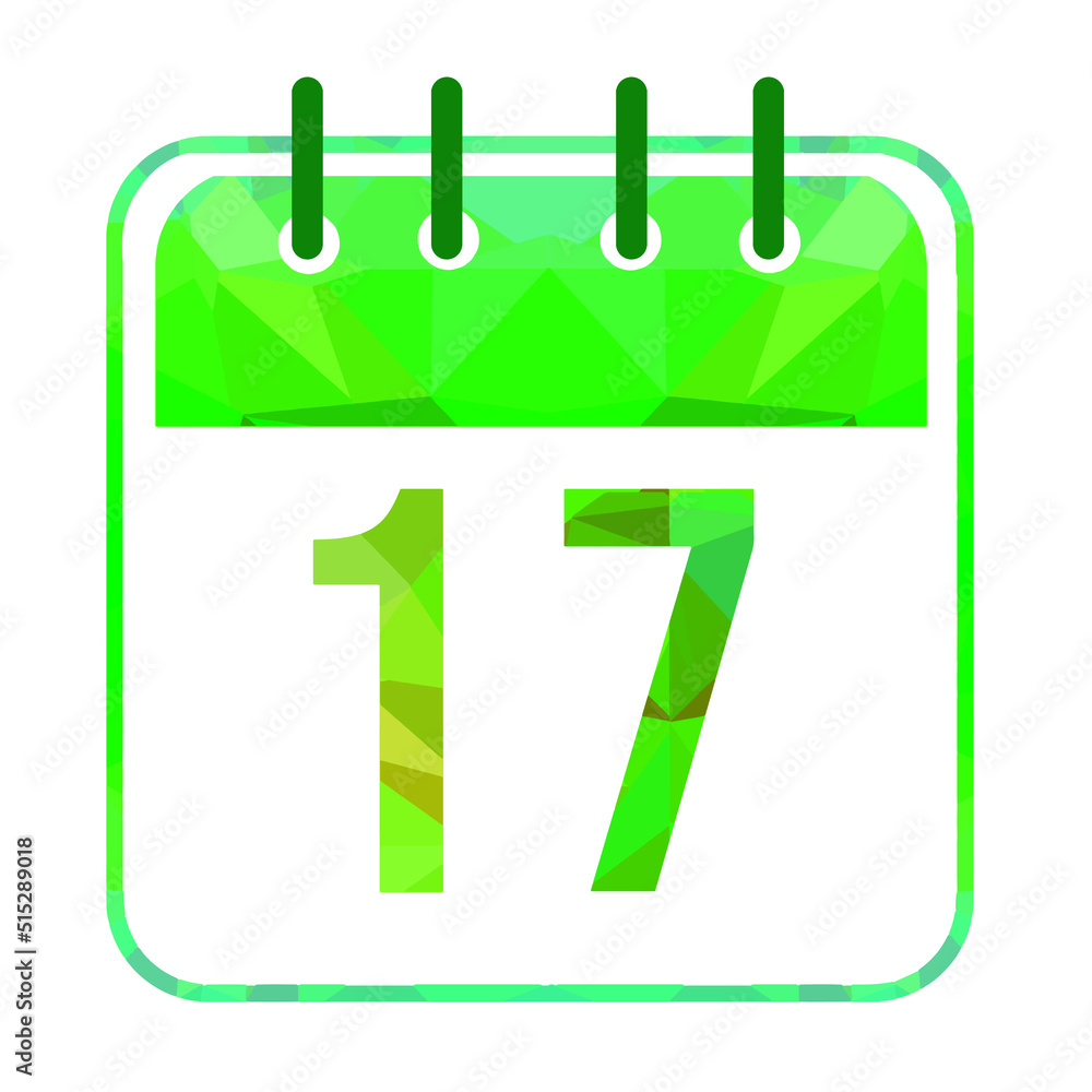Calendar day 17. Number seventeen on a white paper with modern green ...