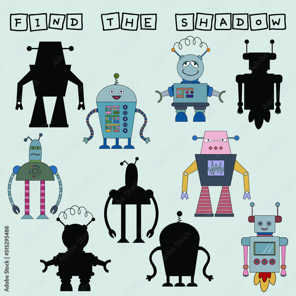 Find a pair or shadow game with robots. Worksheet for preschool kids ...