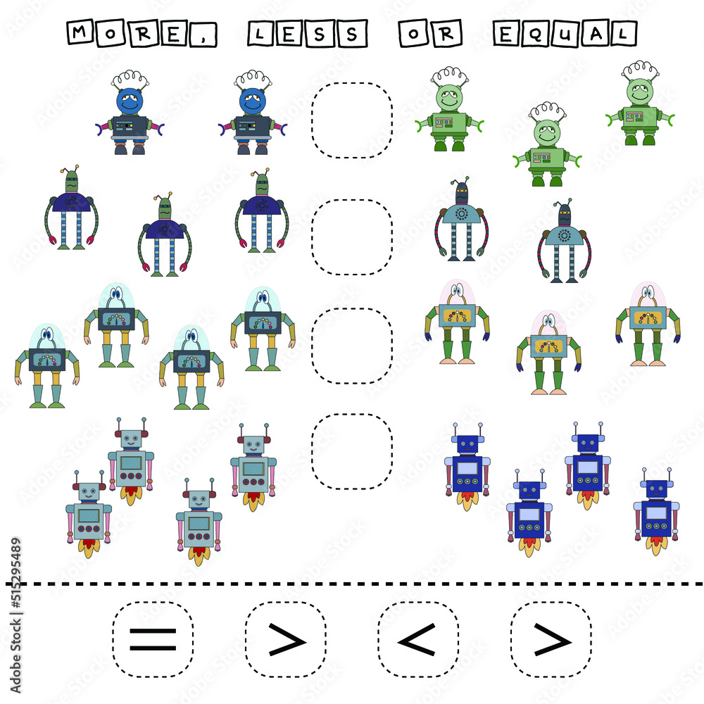math problem: Greater, less, or equal. Count the number of cartoon ...