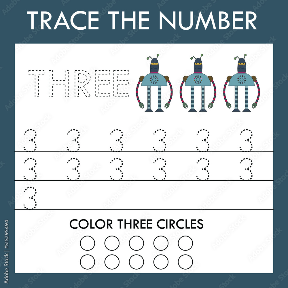 A game of tracing the outlines of the number three with funny robots ...