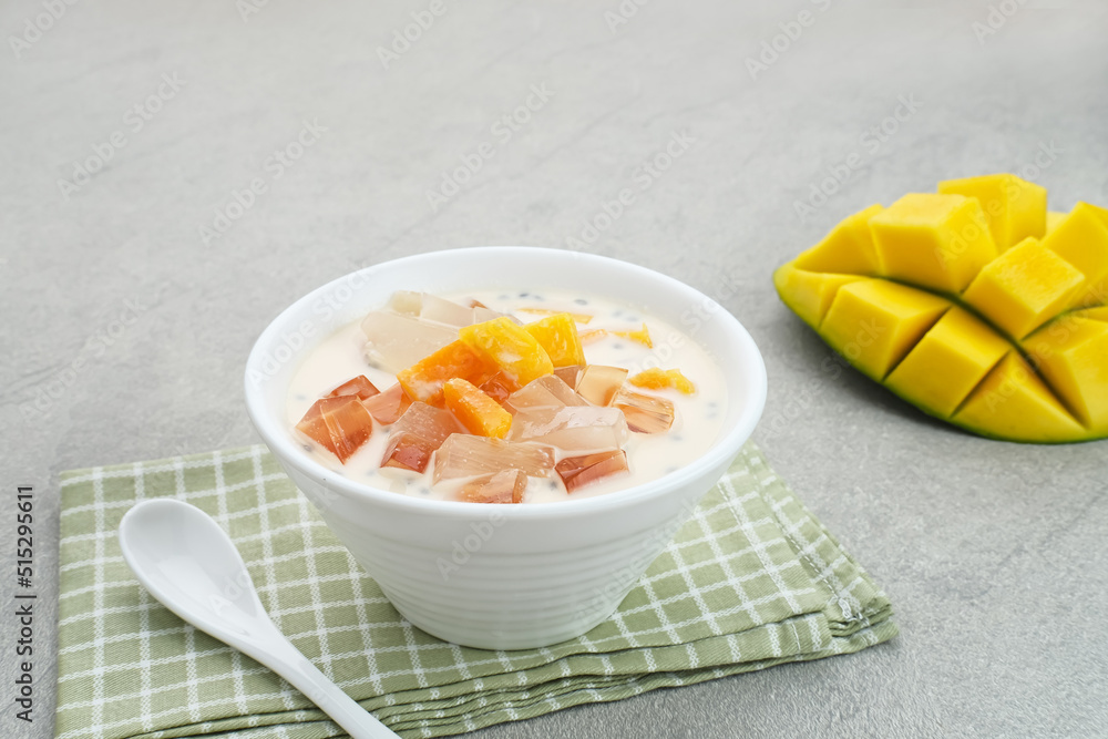 Mango Cheese Milk, a dessert made from jelly, nata de coco, basil seed ...