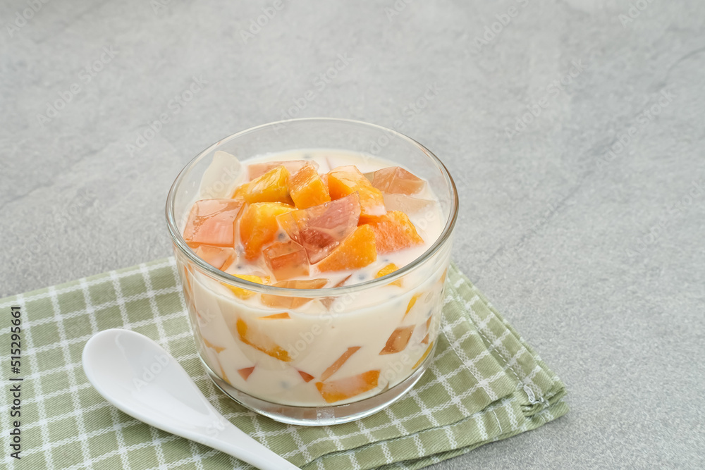 Mango Cheese Milk, a dessert made from jelly, nata de coco, basil seed ...