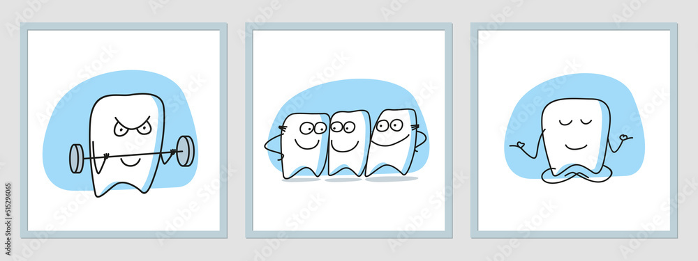 Funny cartoon teeth. A set of pictures for a dental clinic. Vector ...