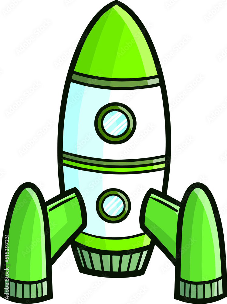 Cool green white rocket ship cartoon illustration Stock Vector | Adobe ...
