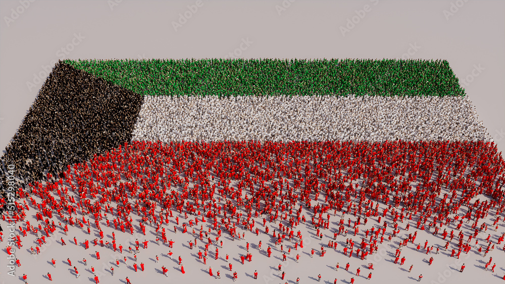 Kuwaiti Flag formed from a Crowd of People. Banner of Kuwait on White ...