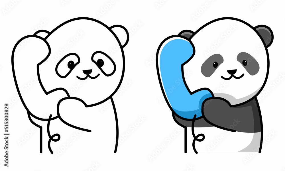 Cute panda holding phone coloring page for kids Stock Vector | Adobe Stock